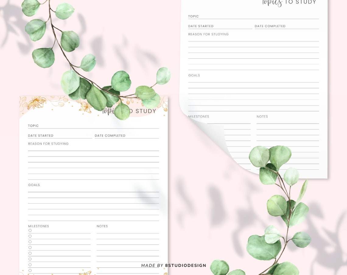 Topics to Study Planner Printable Student Planner College - Etsy