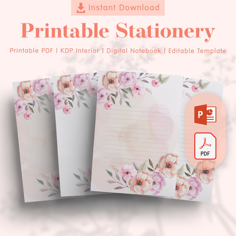 Watercolor Floral Printable Stationery 1 - Lined and Unlined ...