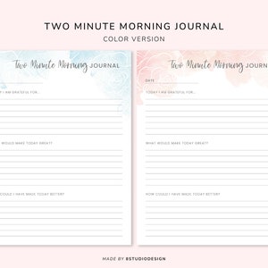Two Minute Morning Journal - Planner Printable, Gratitude Journal ...