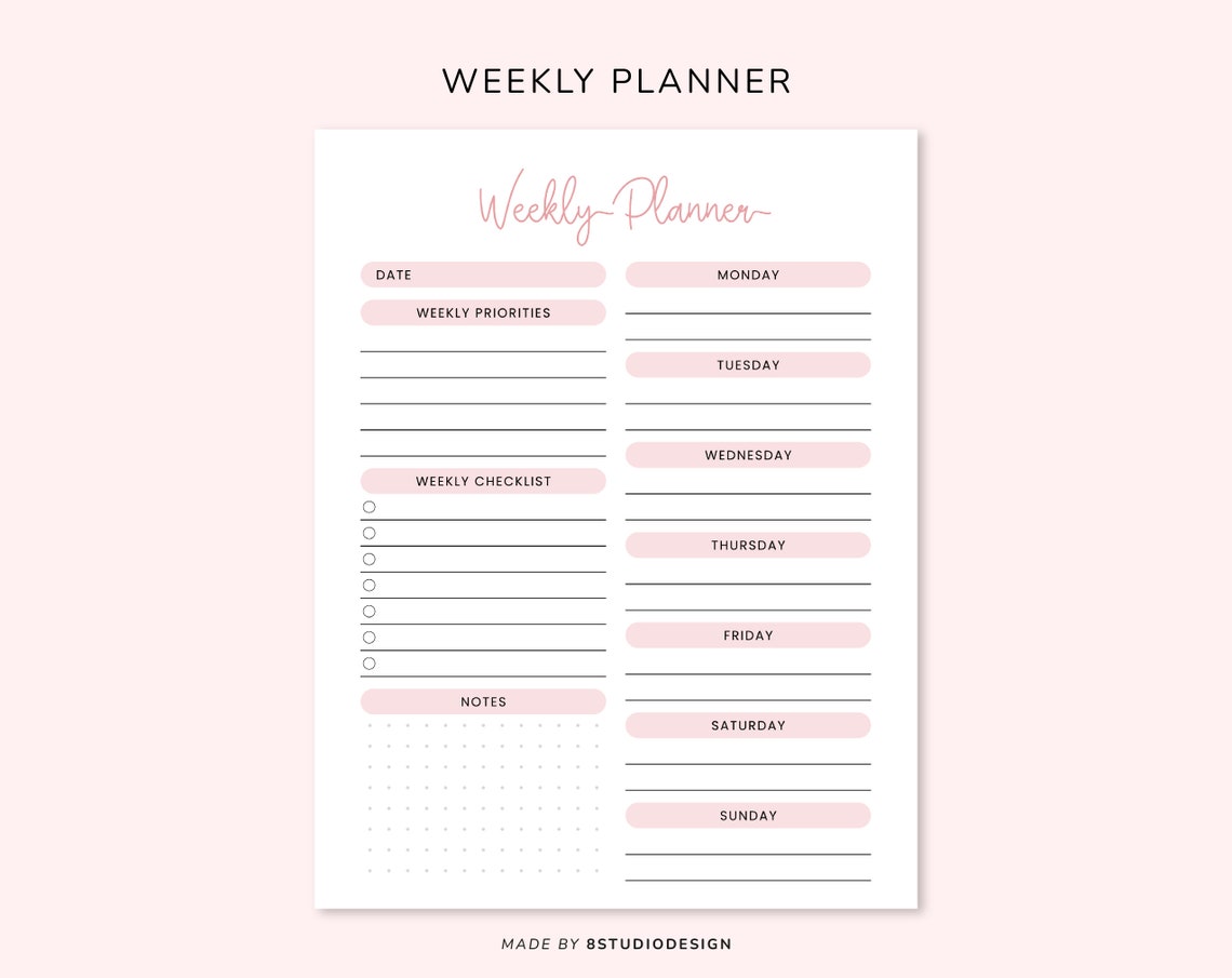 Weekly Planner Template Planner Printable, Weekly to Do List, Undated ...