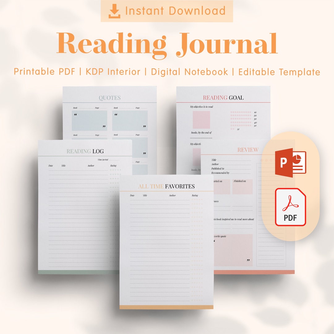 Reading Journal Planner Template KDP Interiors Editable, Printable PDF ...