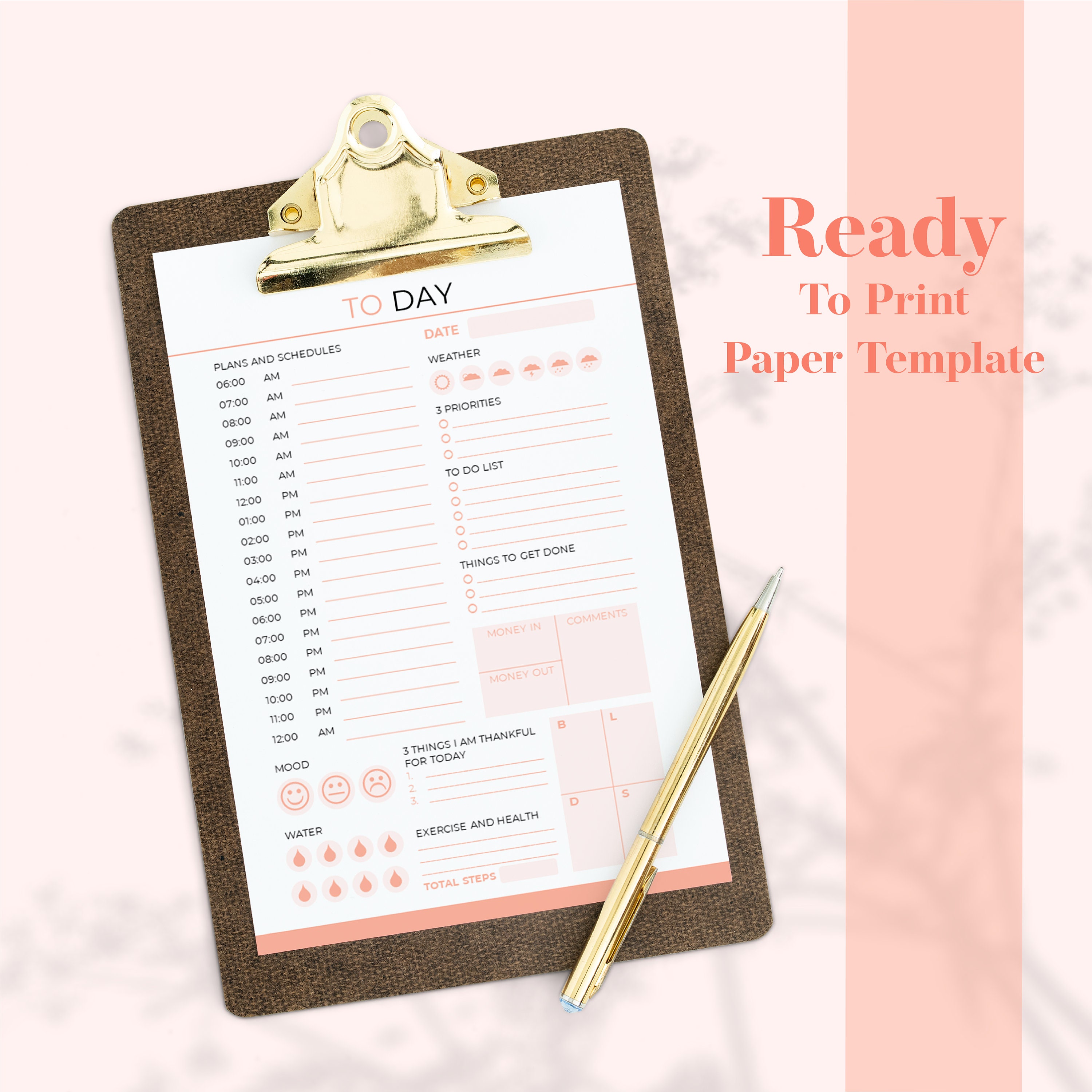 Day on One Page Planner Template KDP Interiors Editable, Printable PDF ...