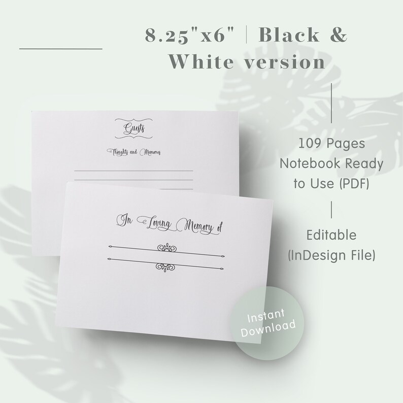 Funeral Guest Book Printable Template - Size 8.25 X 6 in - KDP ...