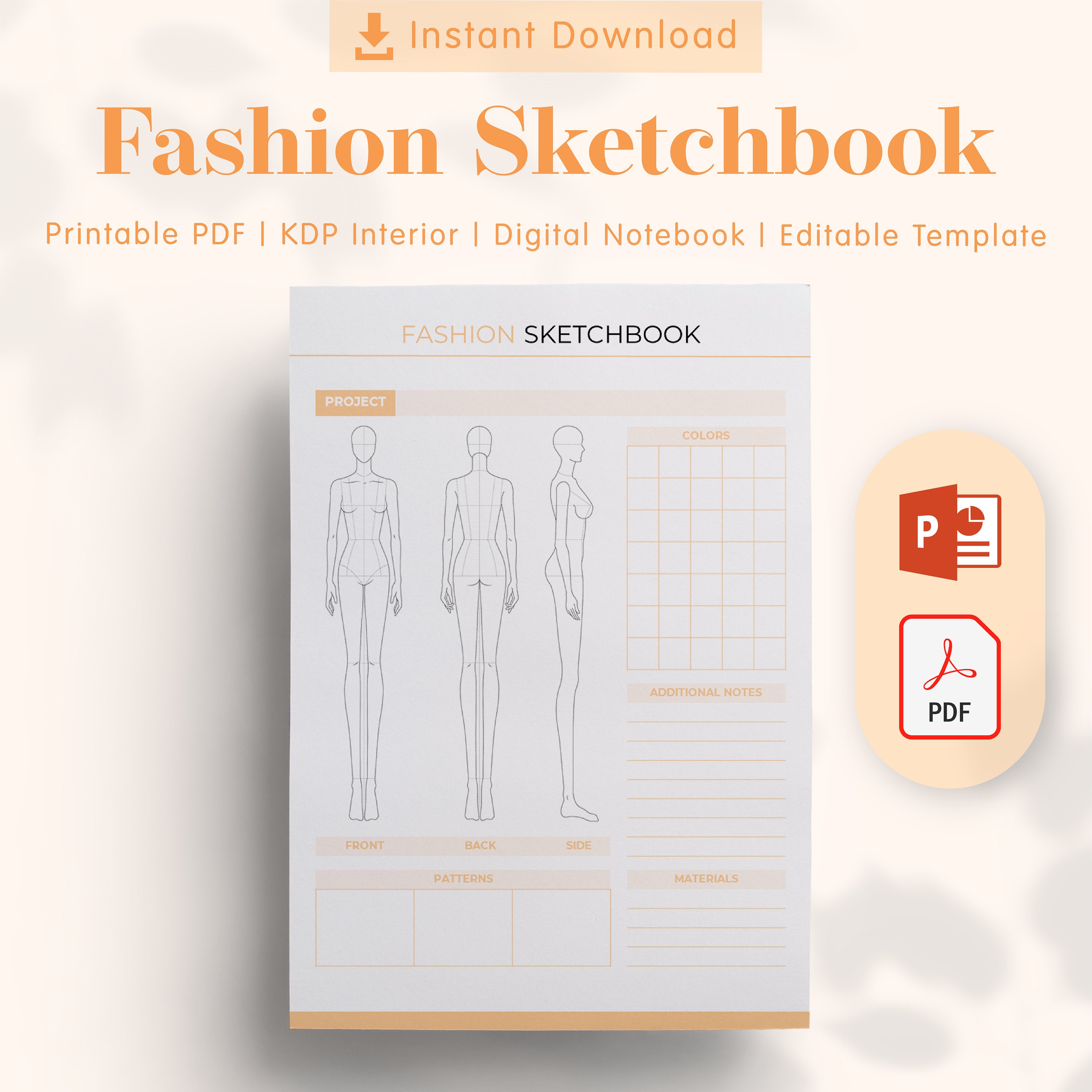 Fashion Sketchbook Printable Template - KDP Interiors Editable ...