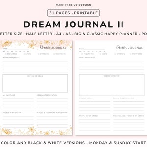 Dream Journal - Planner Printable, Manifestation Journal, Meditation ...