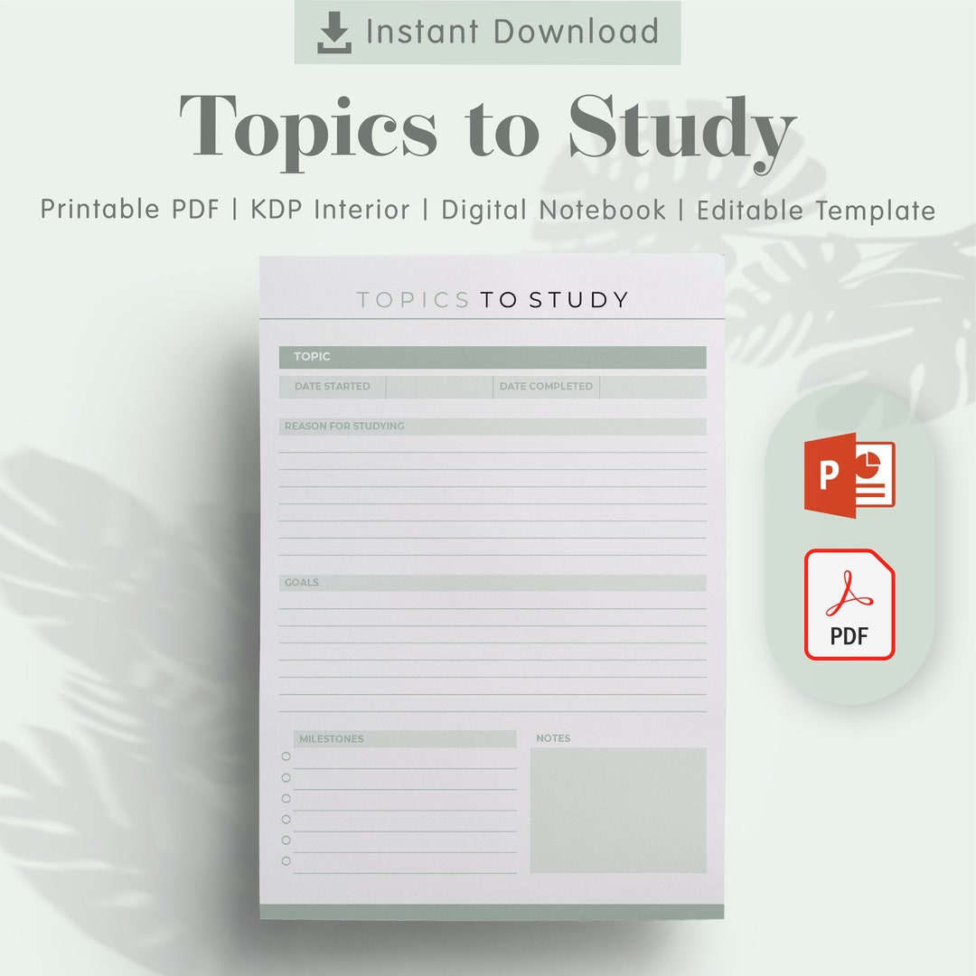 Topics to Study Planner Template - KDP Interiors Editable, Printable ...