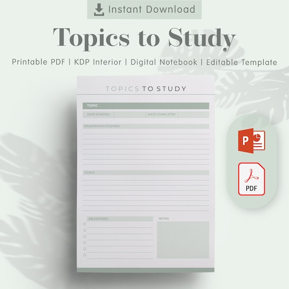 Topics to Study Planner Template KDP Interiors Editable | Etsy Canada