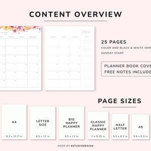 2022 Monthly Planner Printable, Dated Month on 2 Pages, Monthly ...