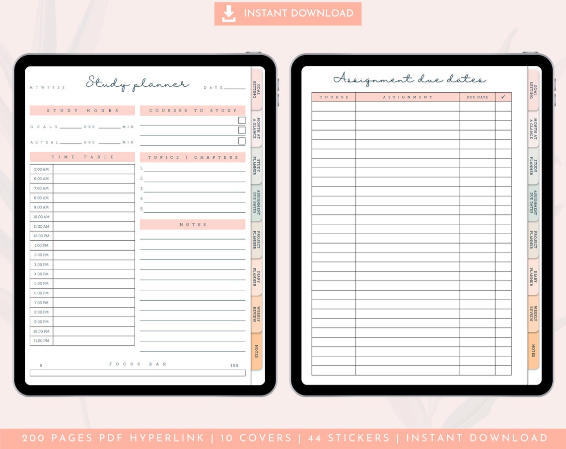 Student Digital Planner, College School iPad Planner, Academic Digital ...
