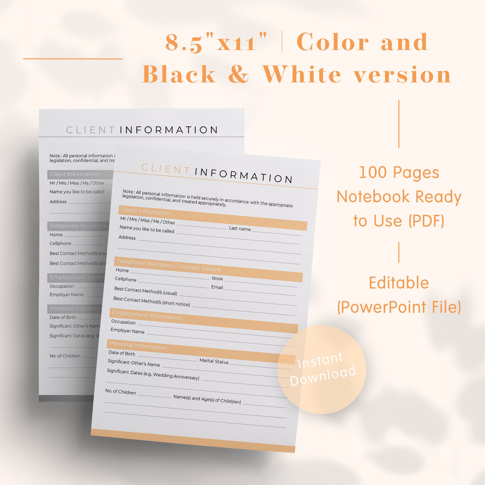 Client Information Sheet Printable Template KDP Interiors Editable ...