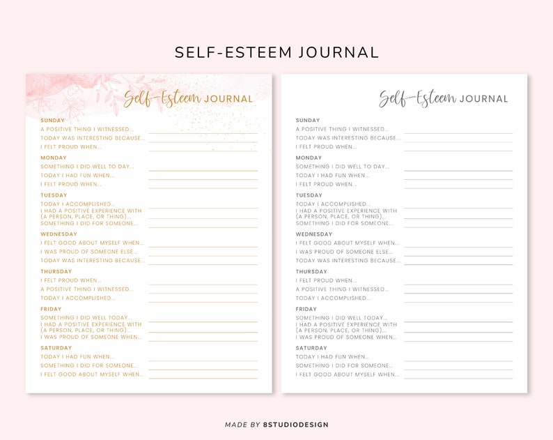 Self-esteem Journal - Planner Printable, Self Esteem, Self Love, Self ...