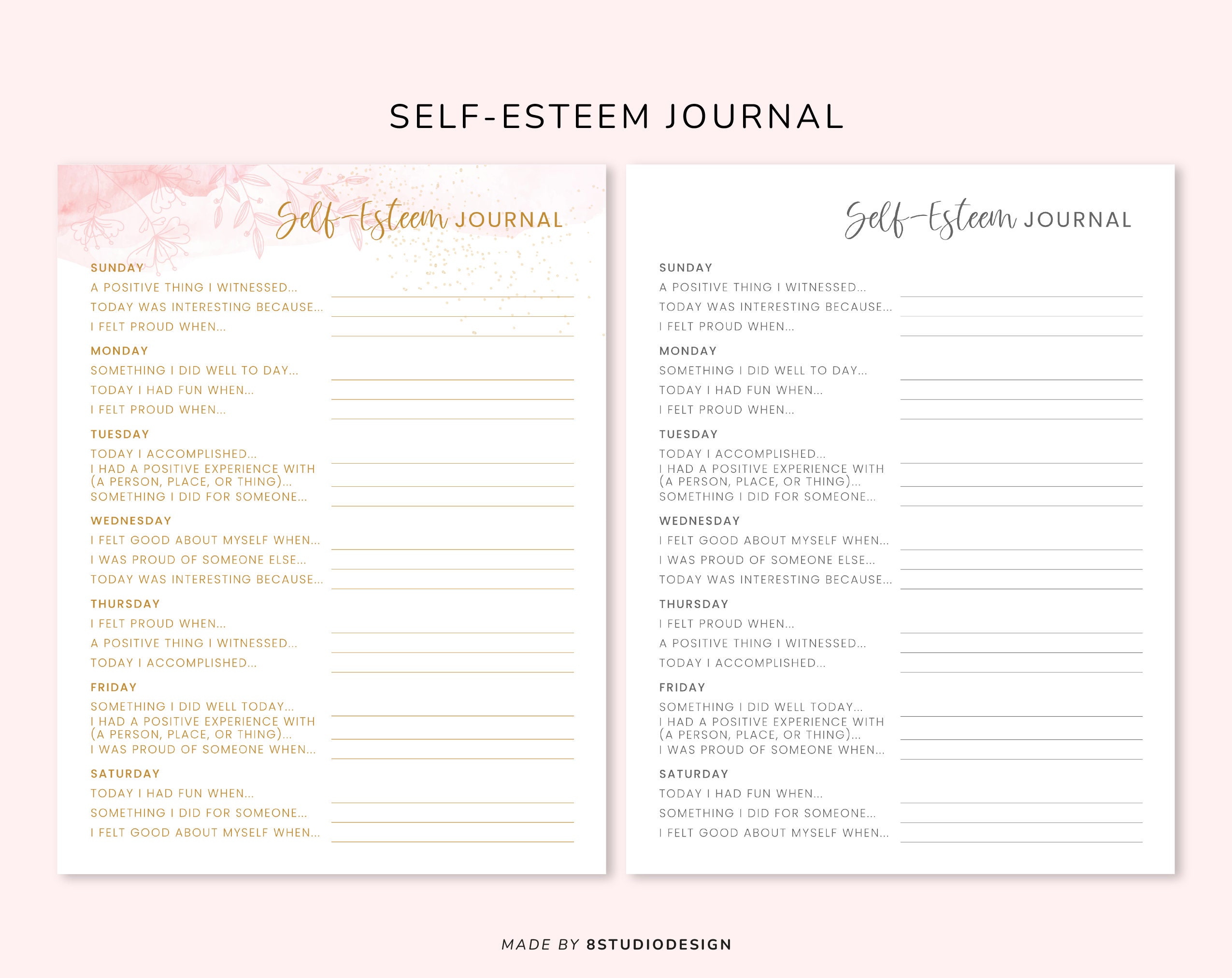 Self-esteem Journal - Planner Printable, Self Esteem, Self Love, Self ...