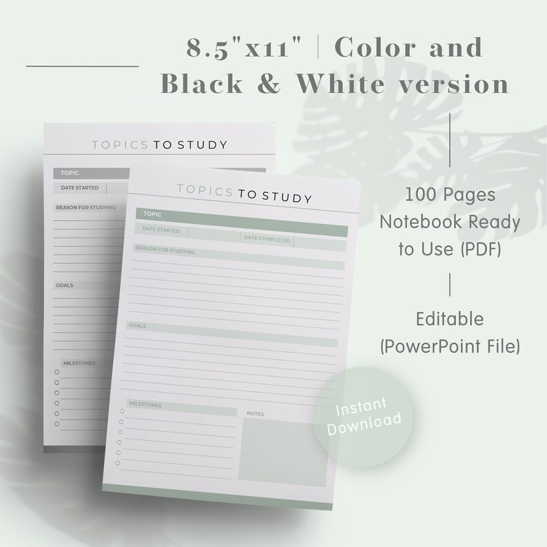 Topics to Study Planner Template KDP Interiors Editable, Printable PDF ...