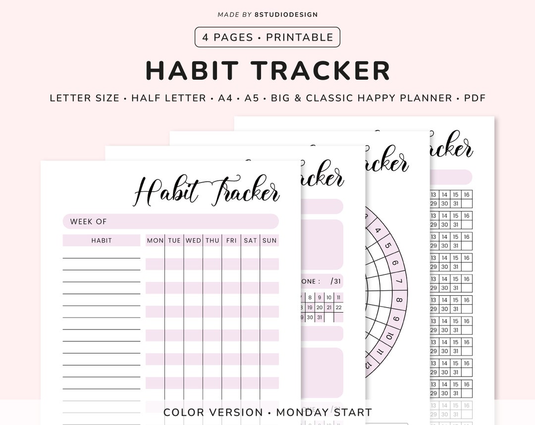 Habit Tracker Journal Planner Printable, Month Habit Tracker, Habit ...
