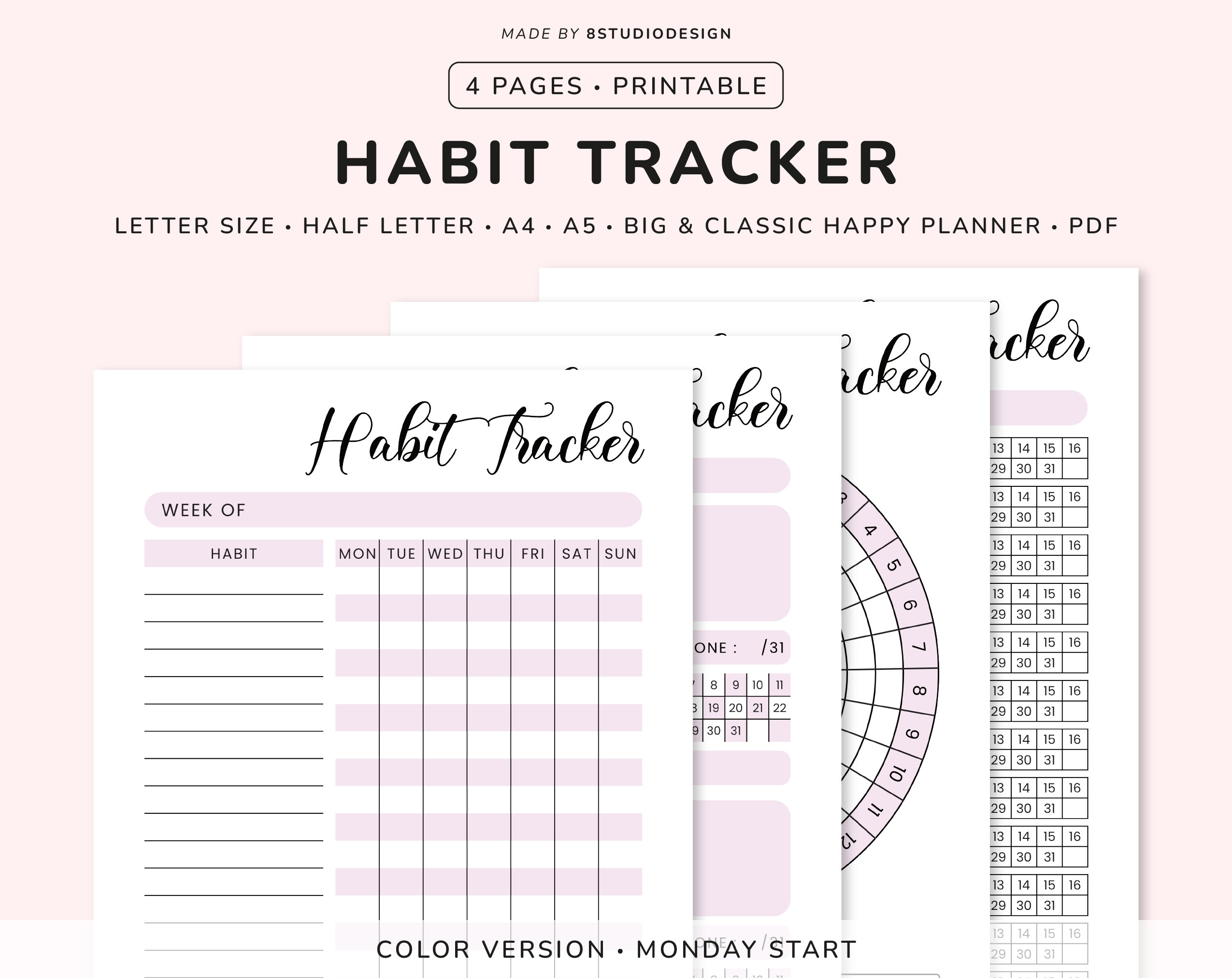 Habit Tracker Journal Planner Printable, Month Habit Tracker, Habit ...