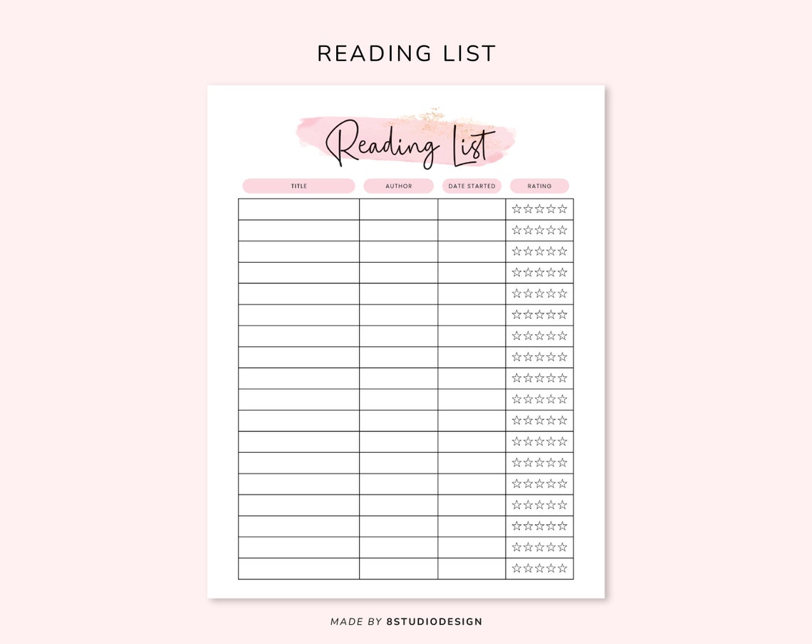 Reading List Planner Printable, Reading Tracker, Reading Journal ...