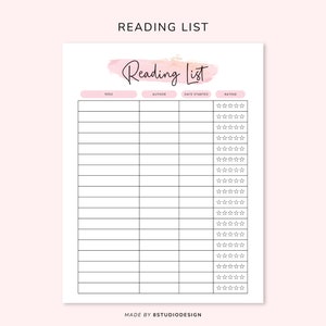 Reading List - Planner Printable, Reading Tracker, Reading Journal ...