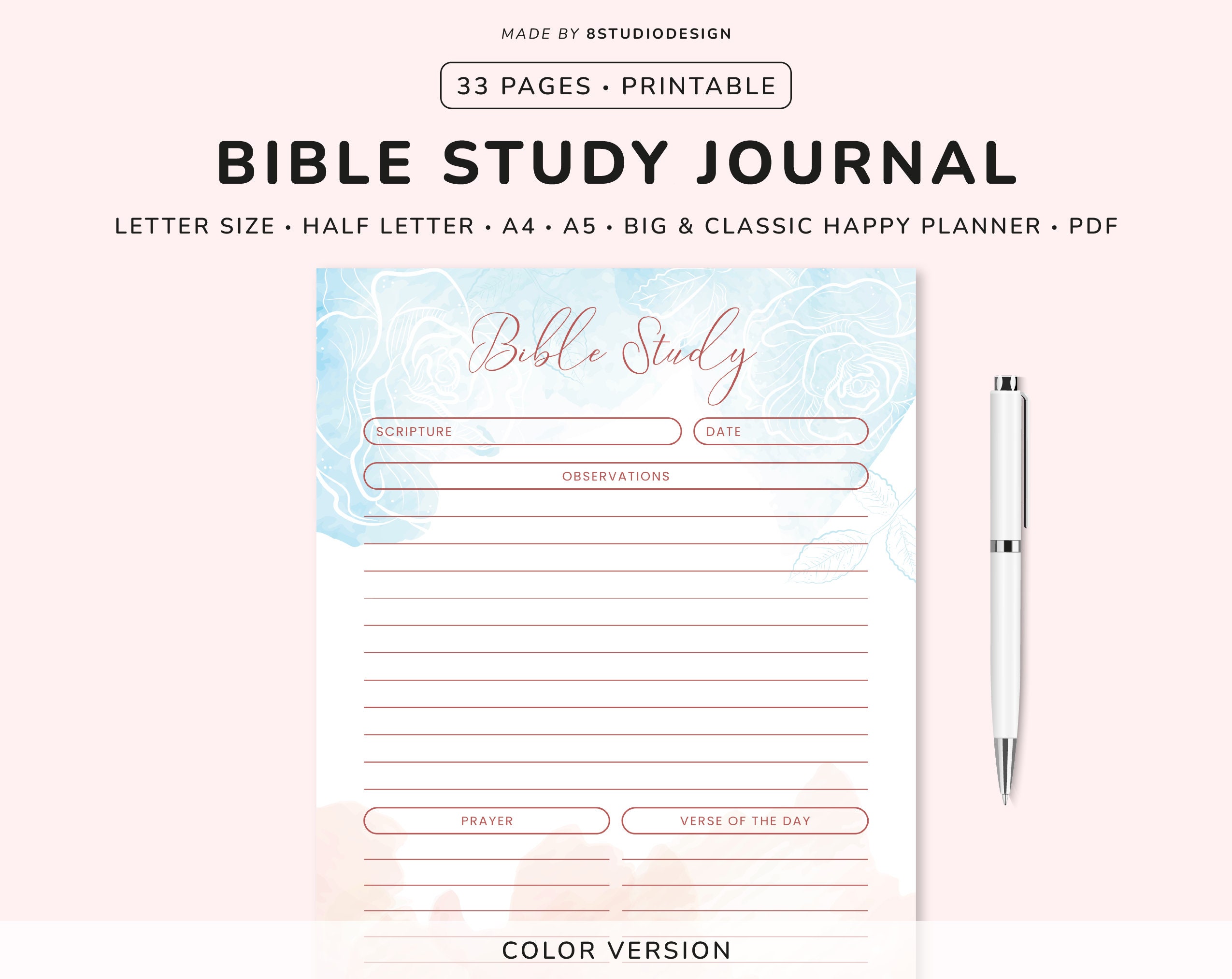Bible Study Planner Template - Planner Printable, Prayer Journal ...