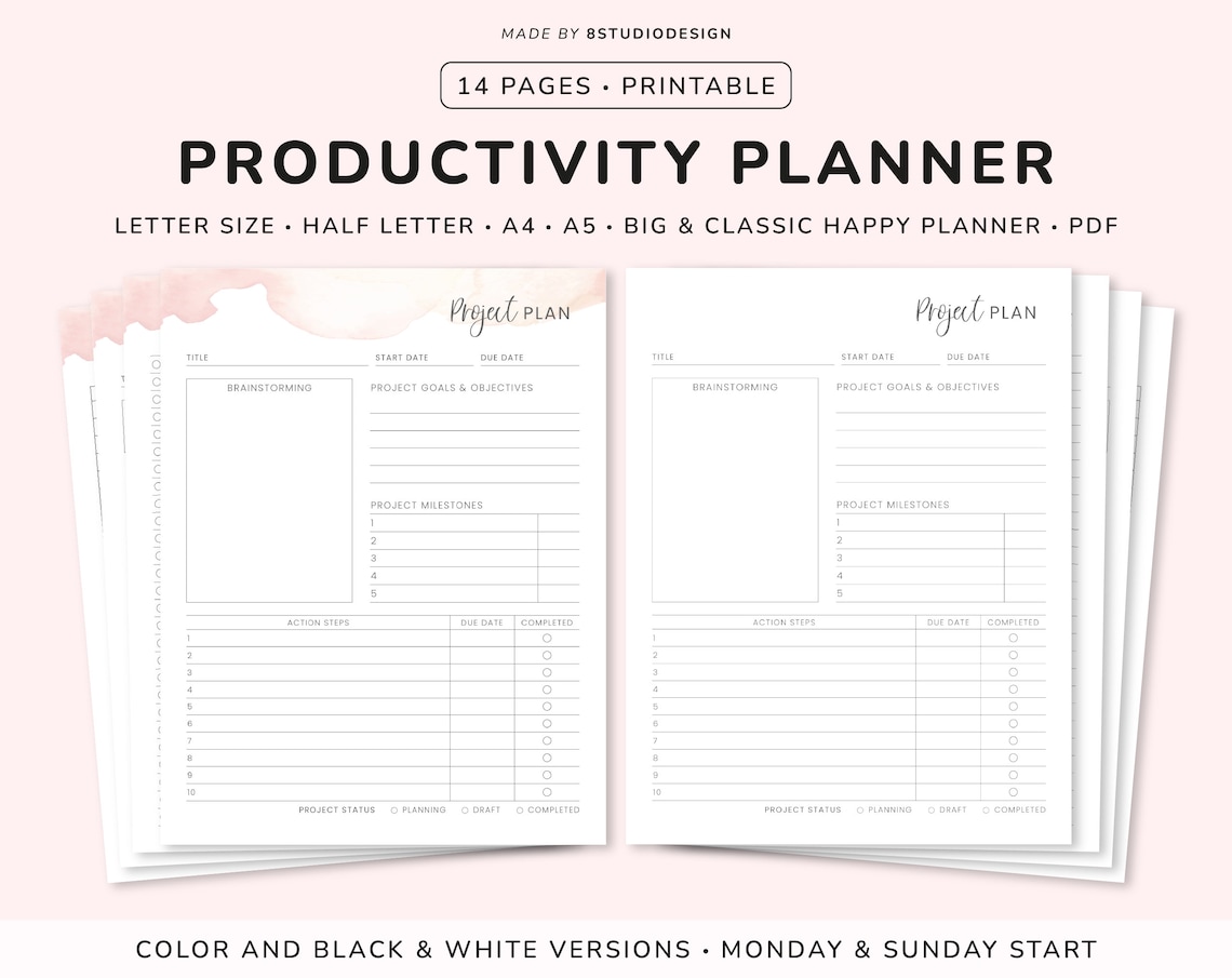 Productivity Planner Printable - Daily Weekly Monthly Planner BUNDLE ...