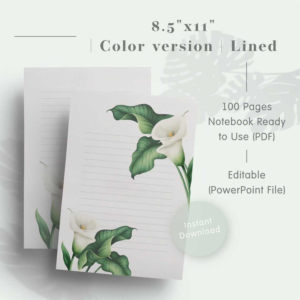White Lilies Printable Stationery 2 - Lined - Printable PDF ...