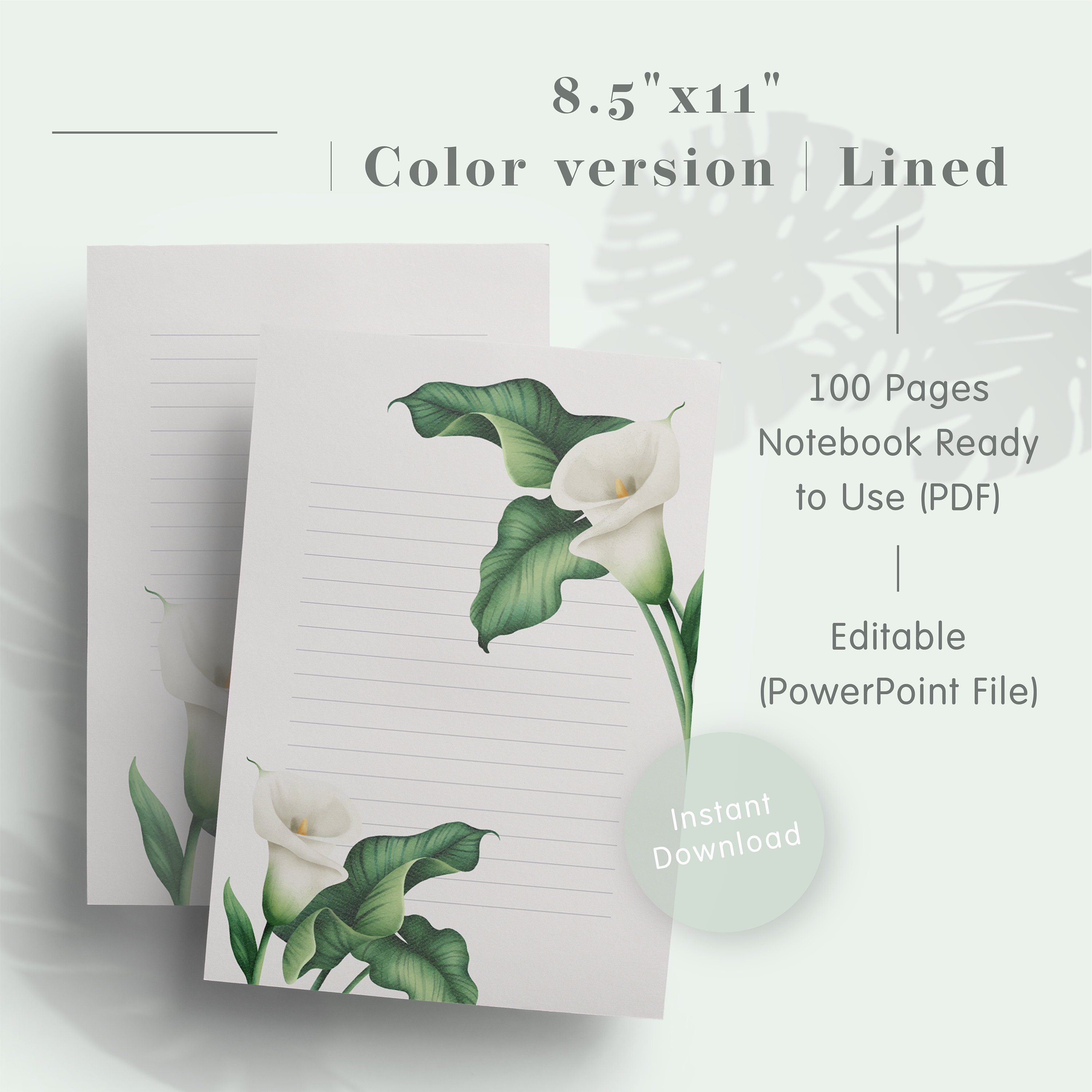 White Lilies Printable Stationery 2 - Lined - Printable PDF ...