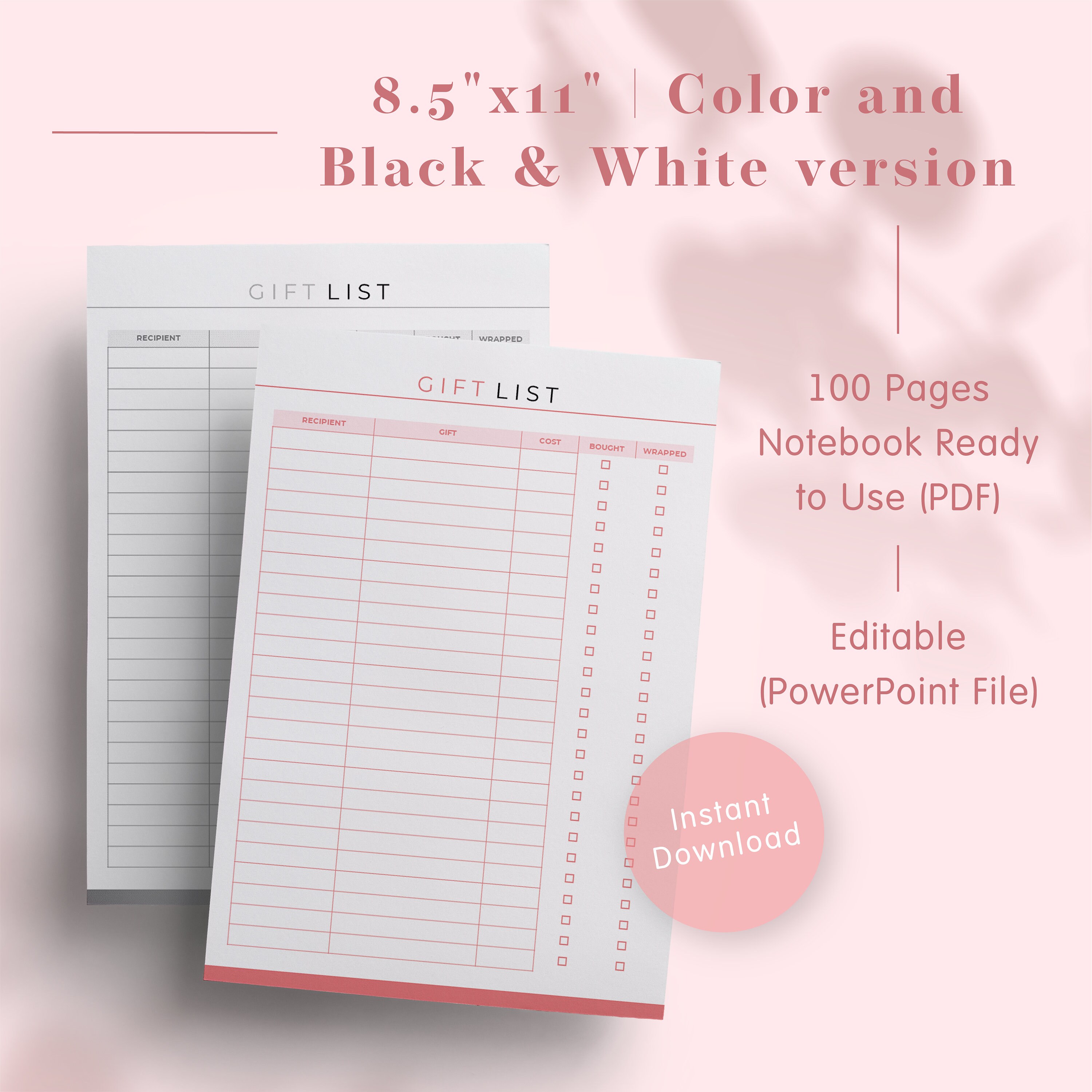 Gift Giving & Receiving List - KDP Interiors Editable, Printable PDF ...
