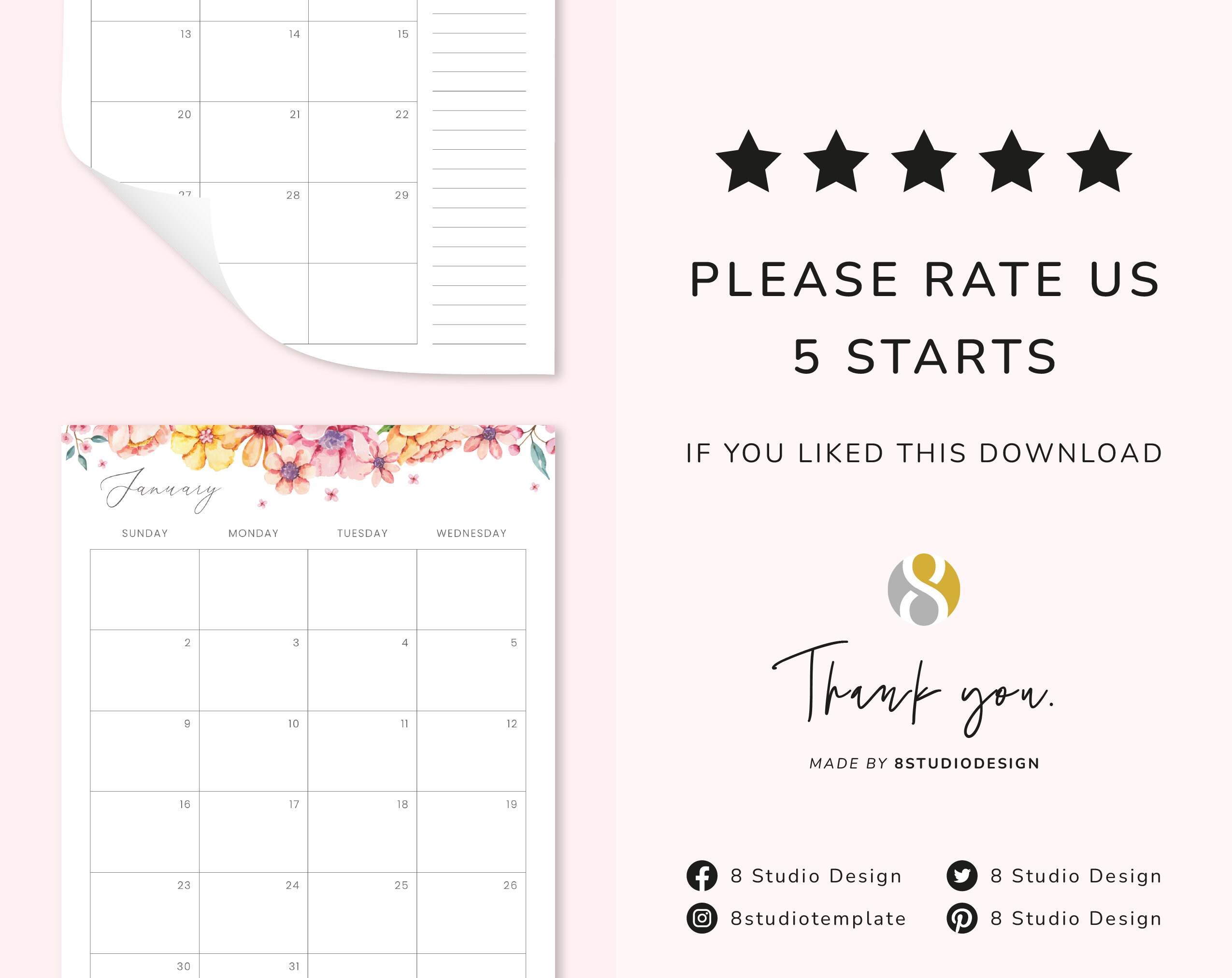 2022 Monthly Planner Printable, Dated Month on 2 Pages, Monthly ...