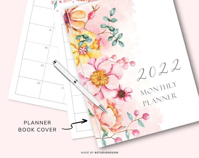 2022 Monthly Planner Printable, Dated Month on 2 Pages, Monthly ...