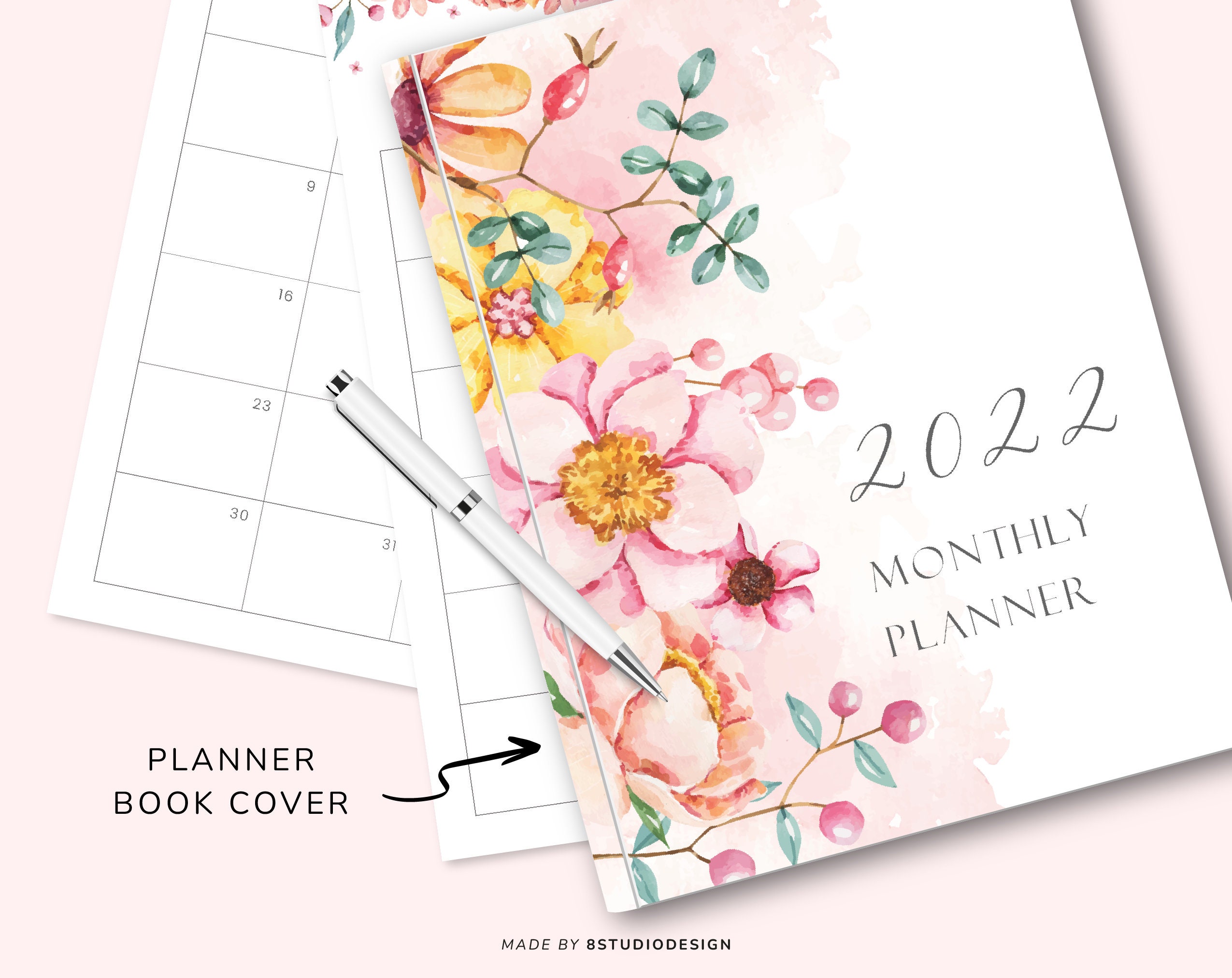 2022 Monthly Planner Printable, Dated Month on 2 Pages, Monthly ...