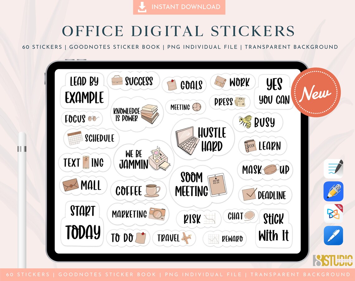 Office Digital Stickers Digital Stickers Book Goodnotes and - Etsy