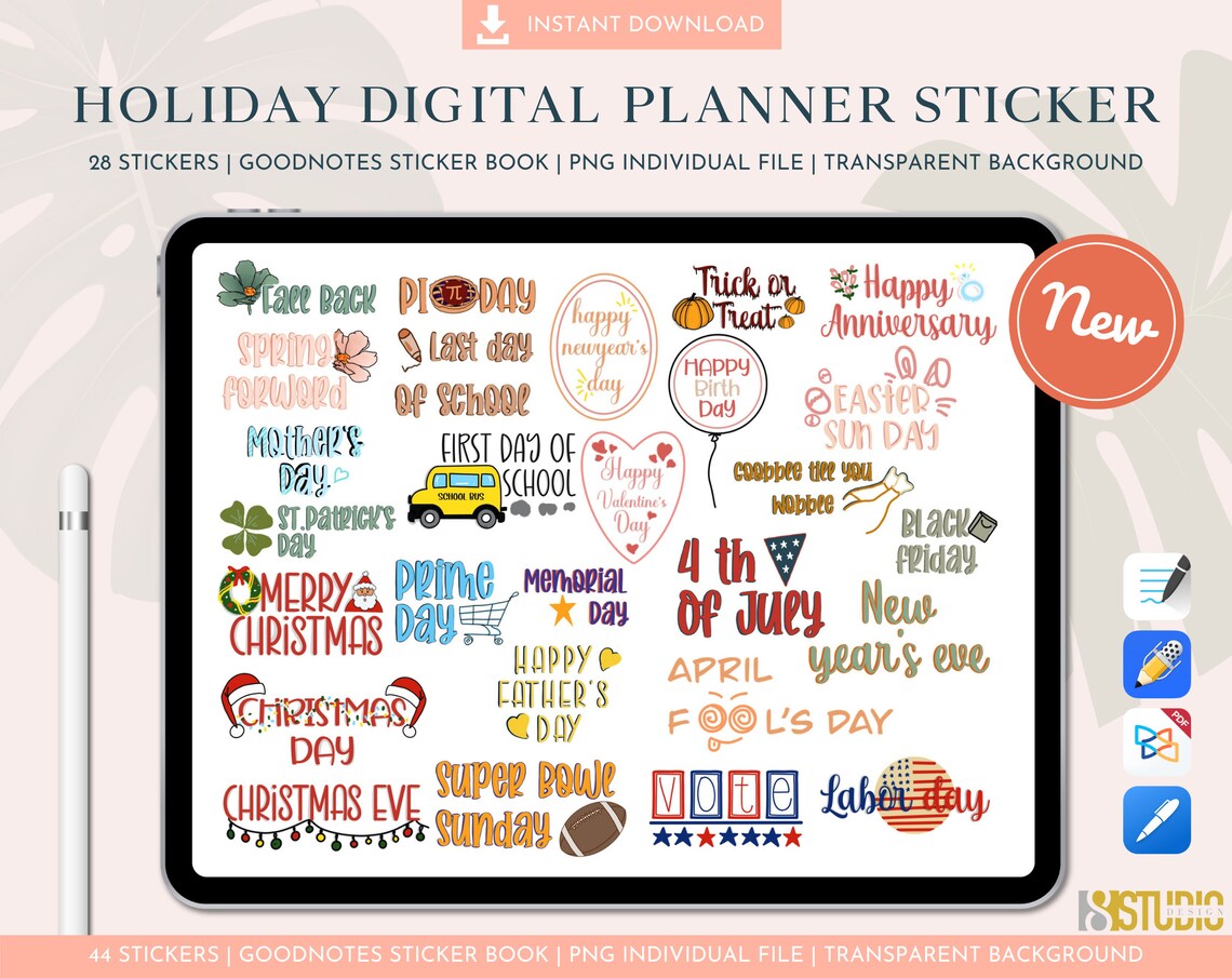 Holiday Digital Planner Stickers - Digital Stickers for Goodnotes, Pre ...