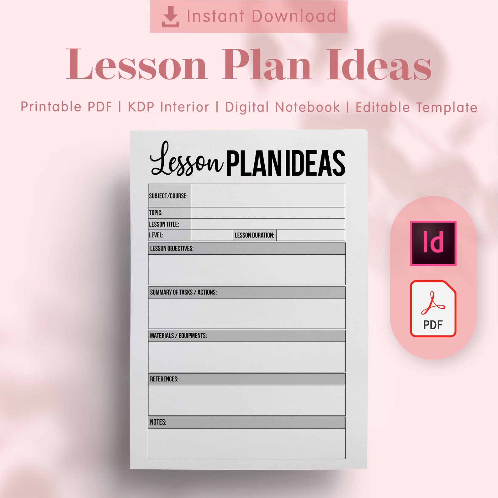 Lesson Plan Ideas Printable Template KDP Interiors Editable - Etsy