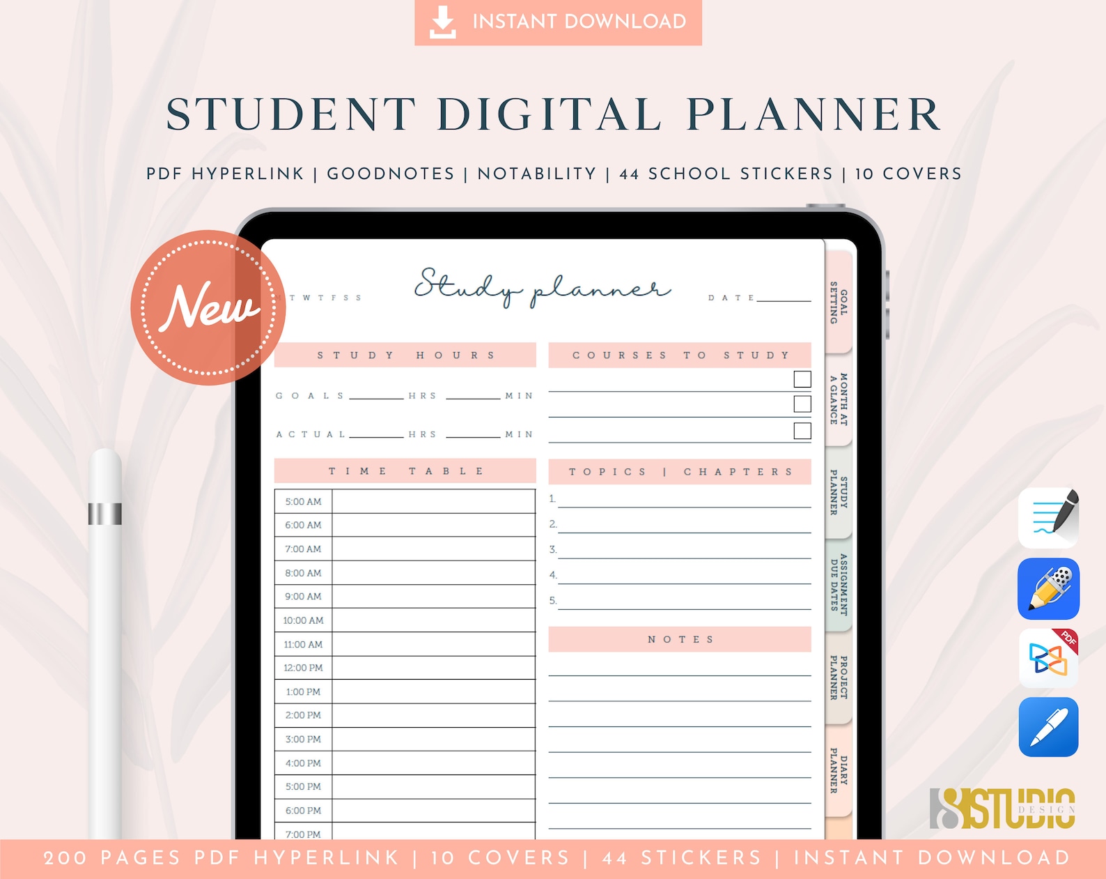 Student Digital Planner, College School iPad Planner, Academic Digital ...