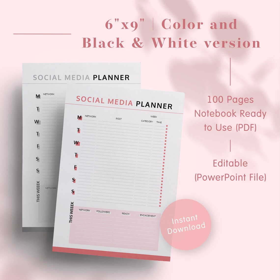 Social Media Weekly Planner Template KDP Interiors Editable, Printable ...