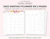 2022 Monthly Planner Printable Dated Month on 2 Pages - Etsy