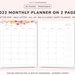 2022 Monthly Planner Printable, Dated Month on 2 Pages, Monthly ...