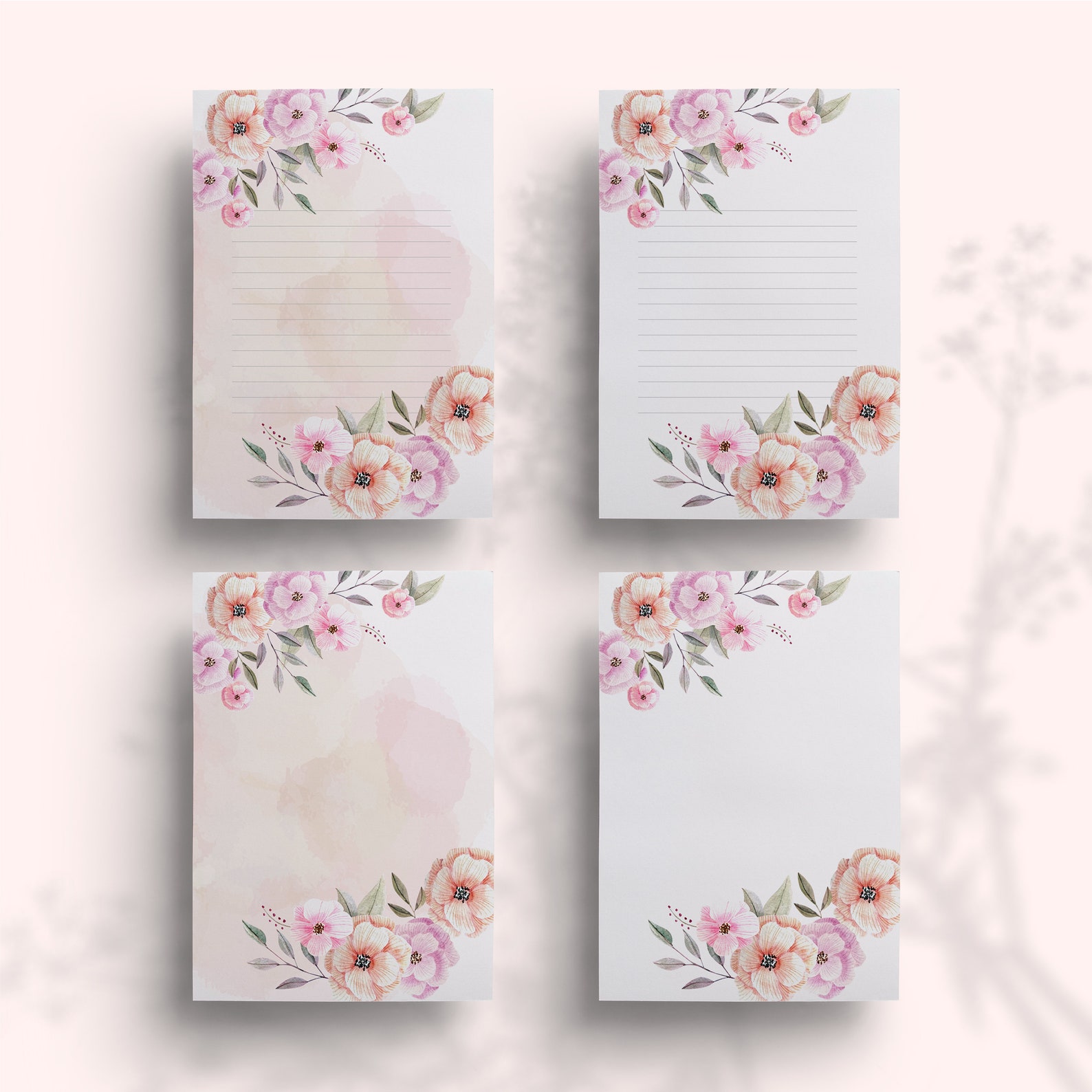 Watercolor Floral Printable Stationery 1 - Lined and Unlined ...