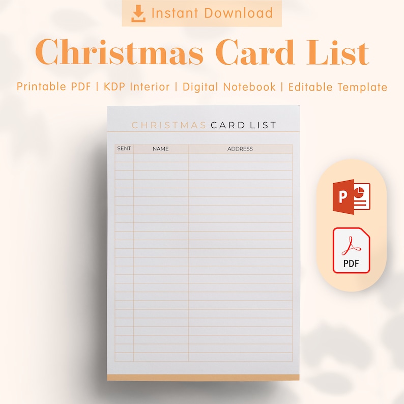 Christmas Card List Printable Template - KDP Interiors Editable ...