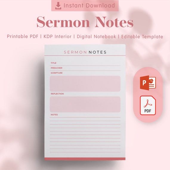 Sermon Notes Planner Template KDP Interiors Editable - Etsy