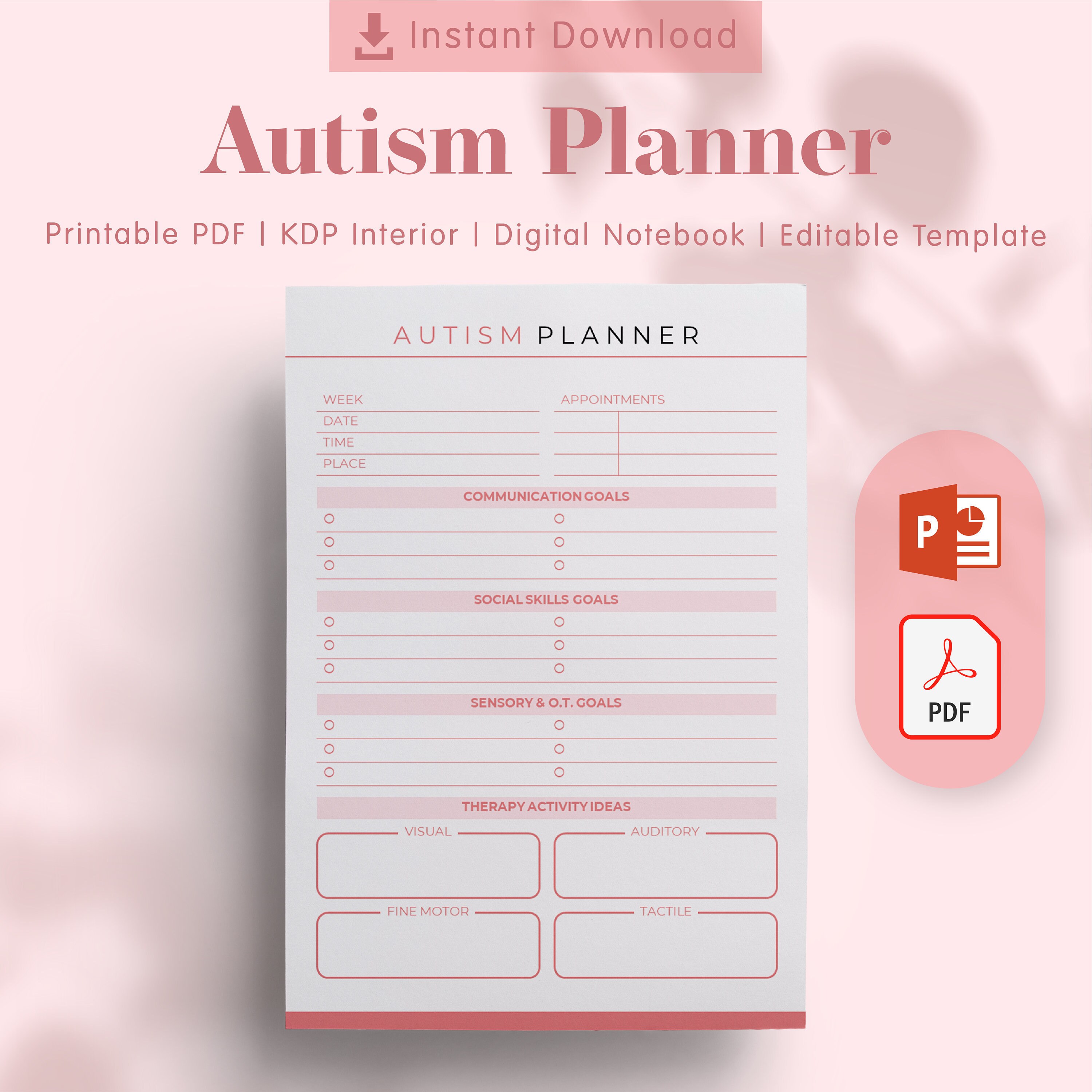Autism Planner Template - KDP Interiors Editable, Printable PDF ...