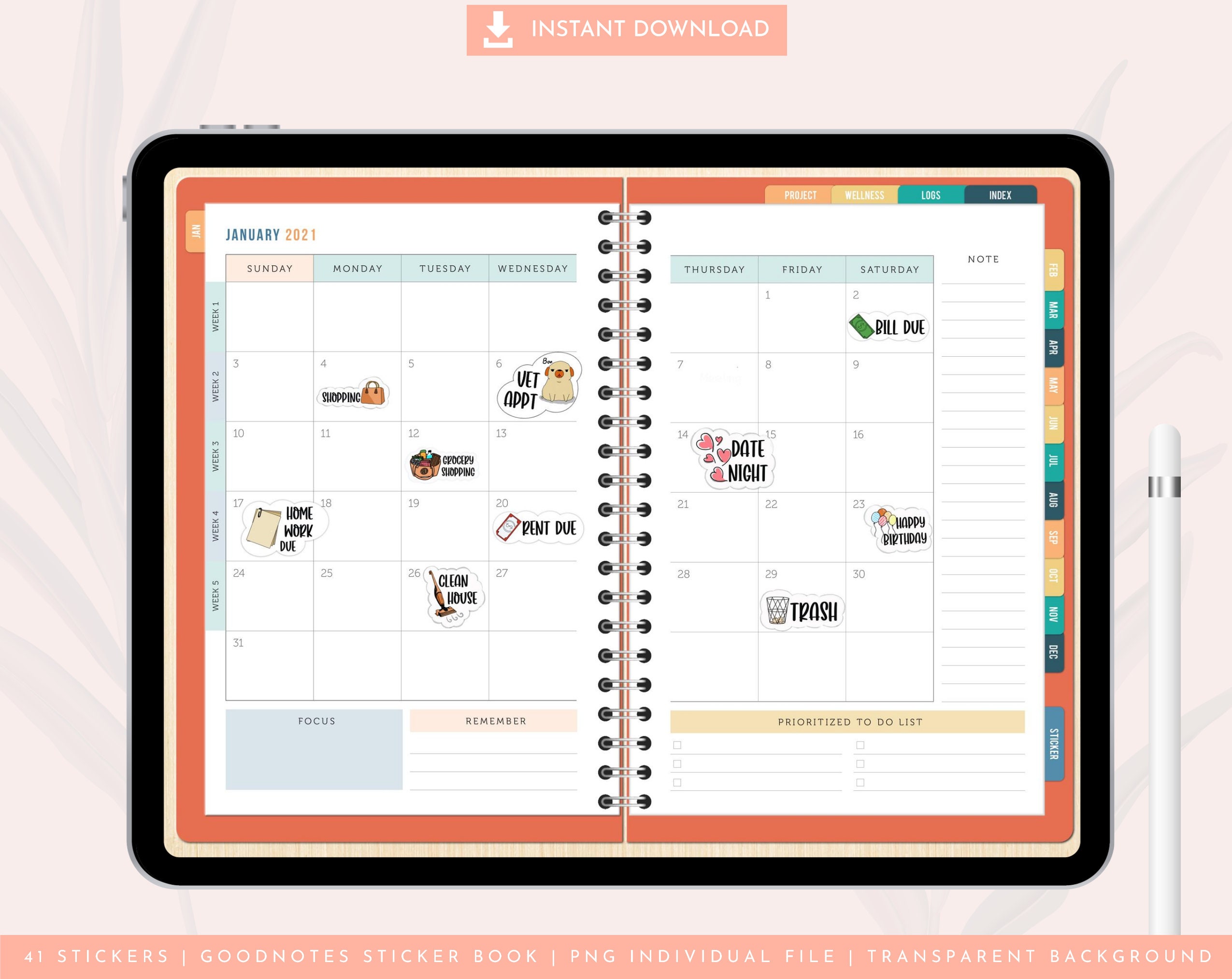 Everyday Stickers for Goodnotes Digital Stickers Book Goodnotes and PNG ...