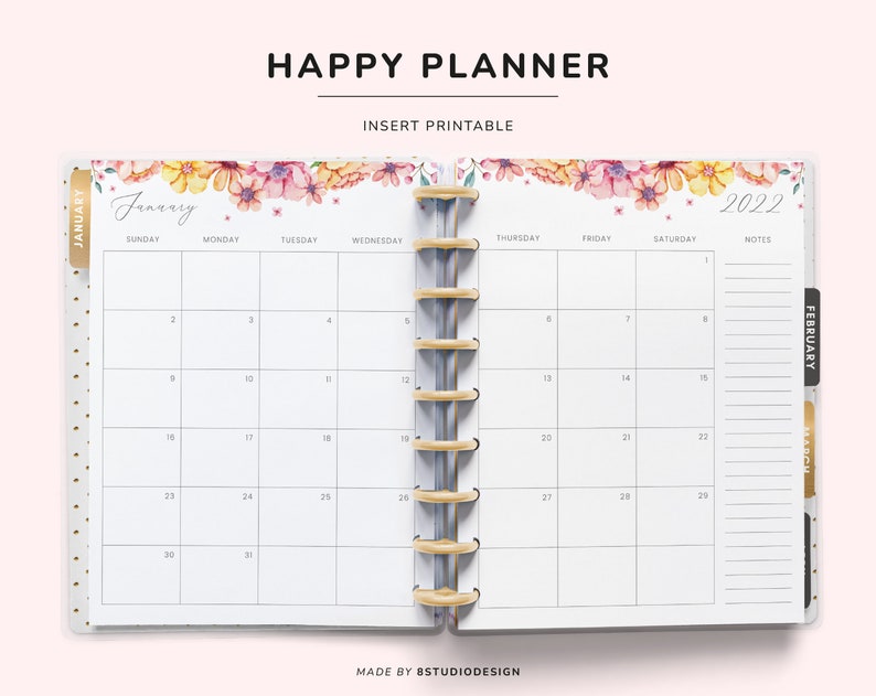 2022 Monthly Planner Printable, Dated Month on 2 Pages, Monthly ...