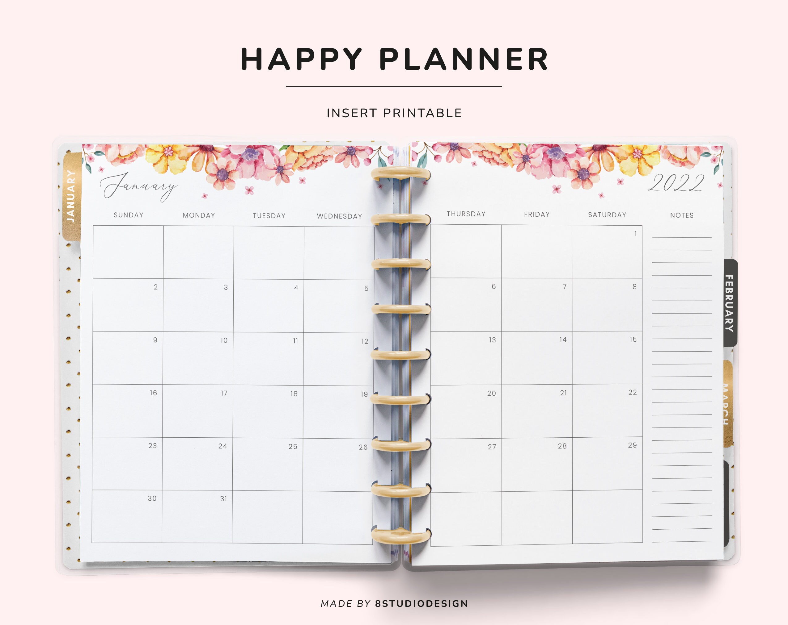 2022 Monthly Planner Printable, Dated Month on 2 Pages, Monthly ...