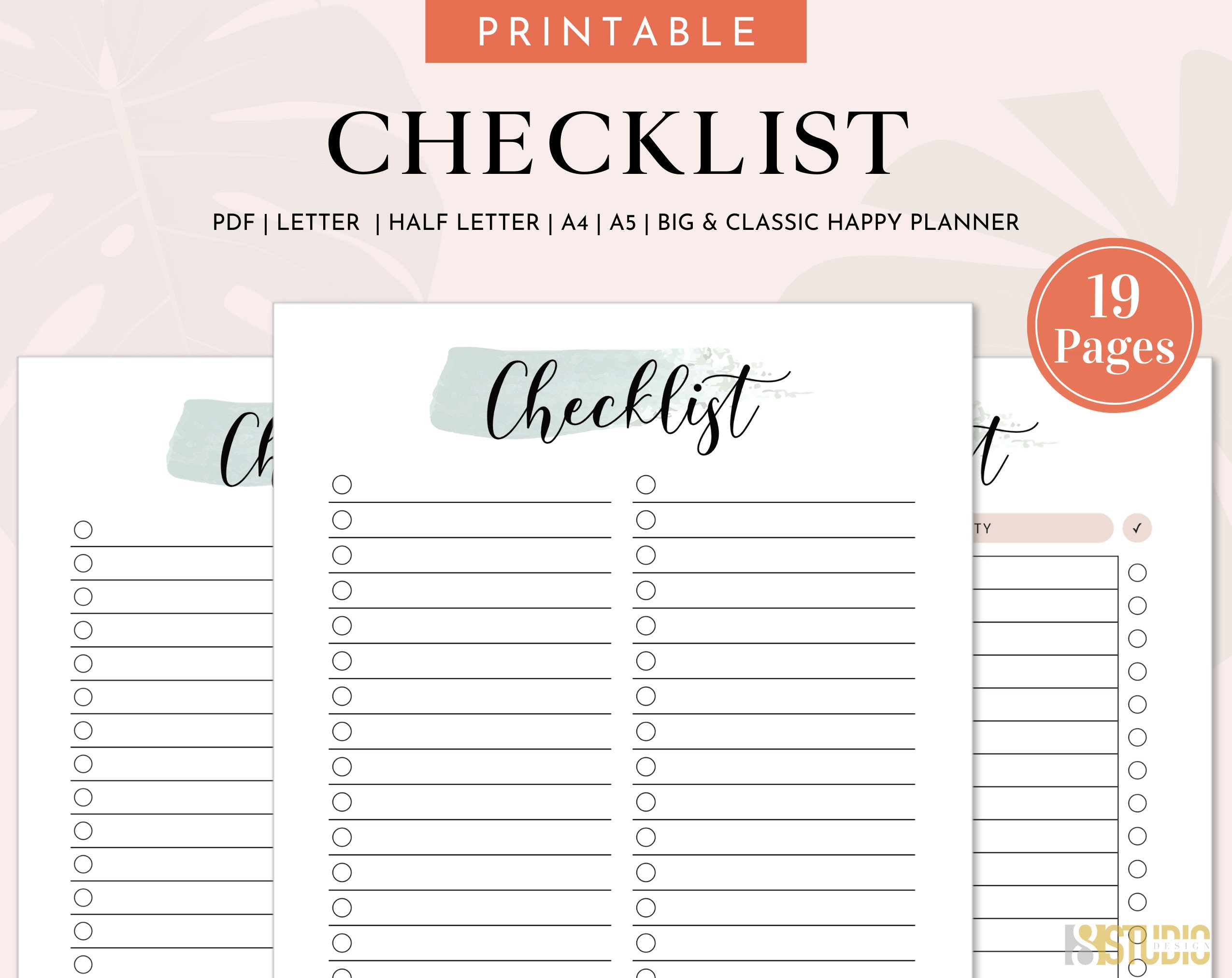 Checklist Template Planner Printable, Daily Planner, Task List, Daily ...