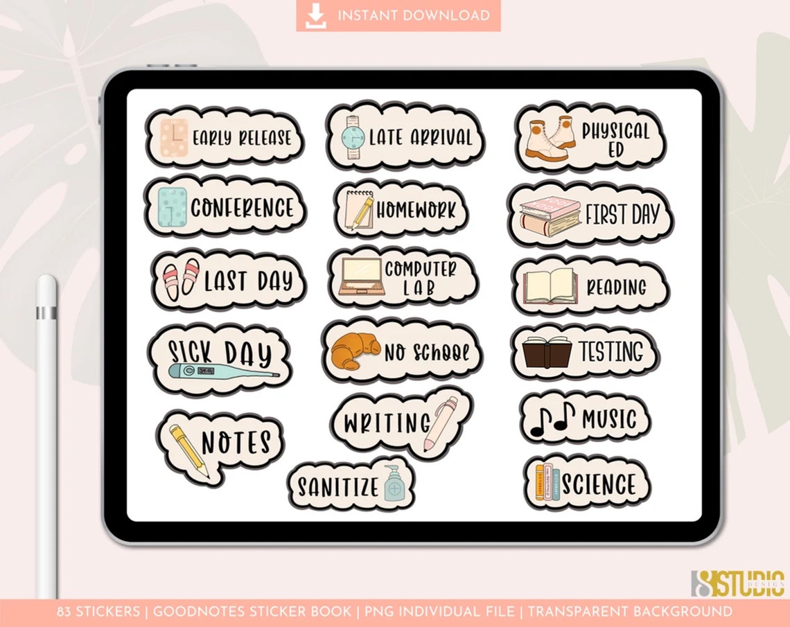 Teacher Stickers for Goodnotes, School Pre-cropped Digital Stickers for ...