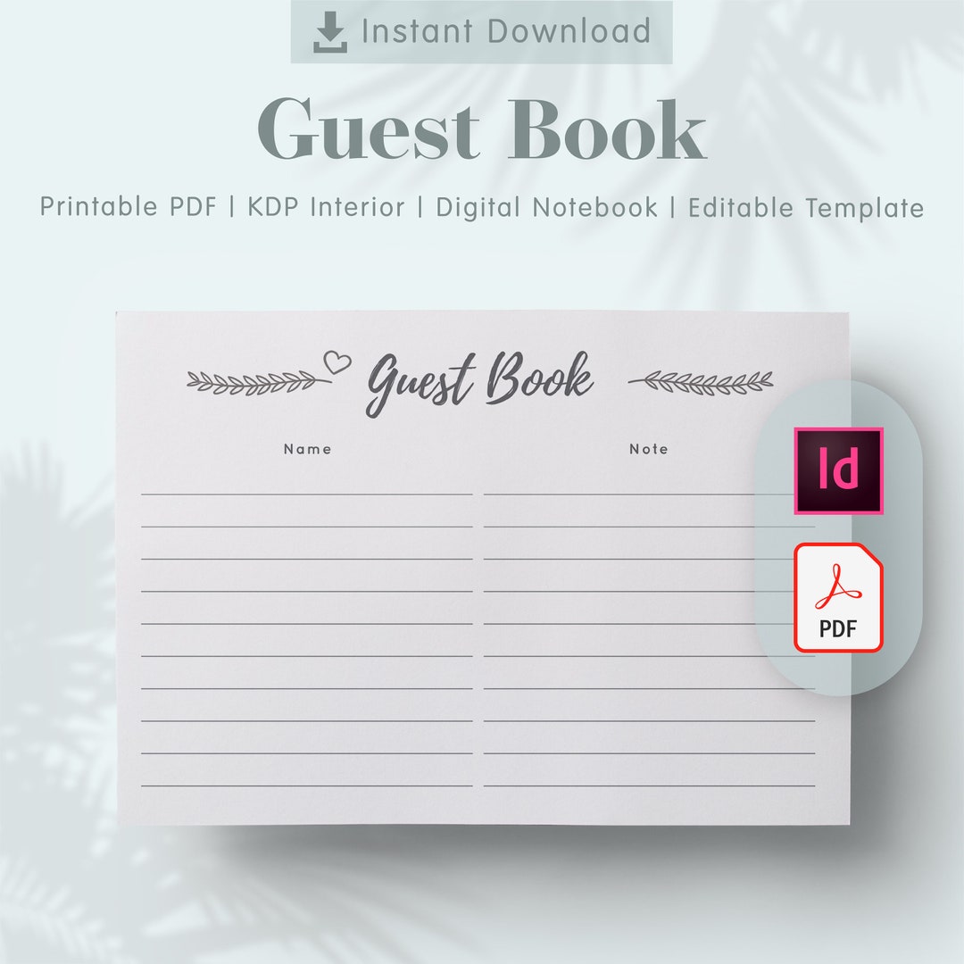 Guest Book Printable Template - Size 8.25 X 6 in - KDP Interiors ...