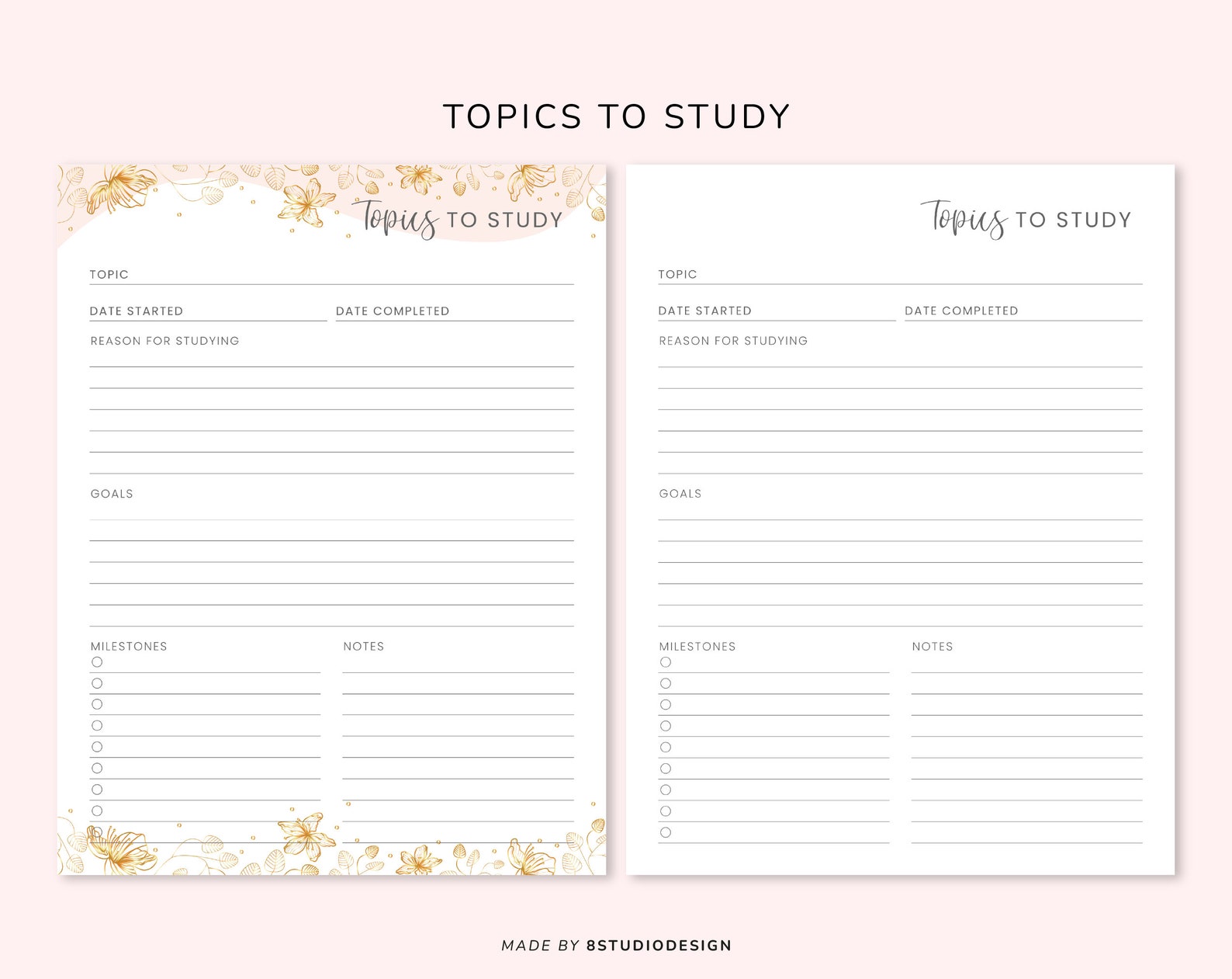 Topics to Study Planner Printable, Student Planner, College Planner ...
