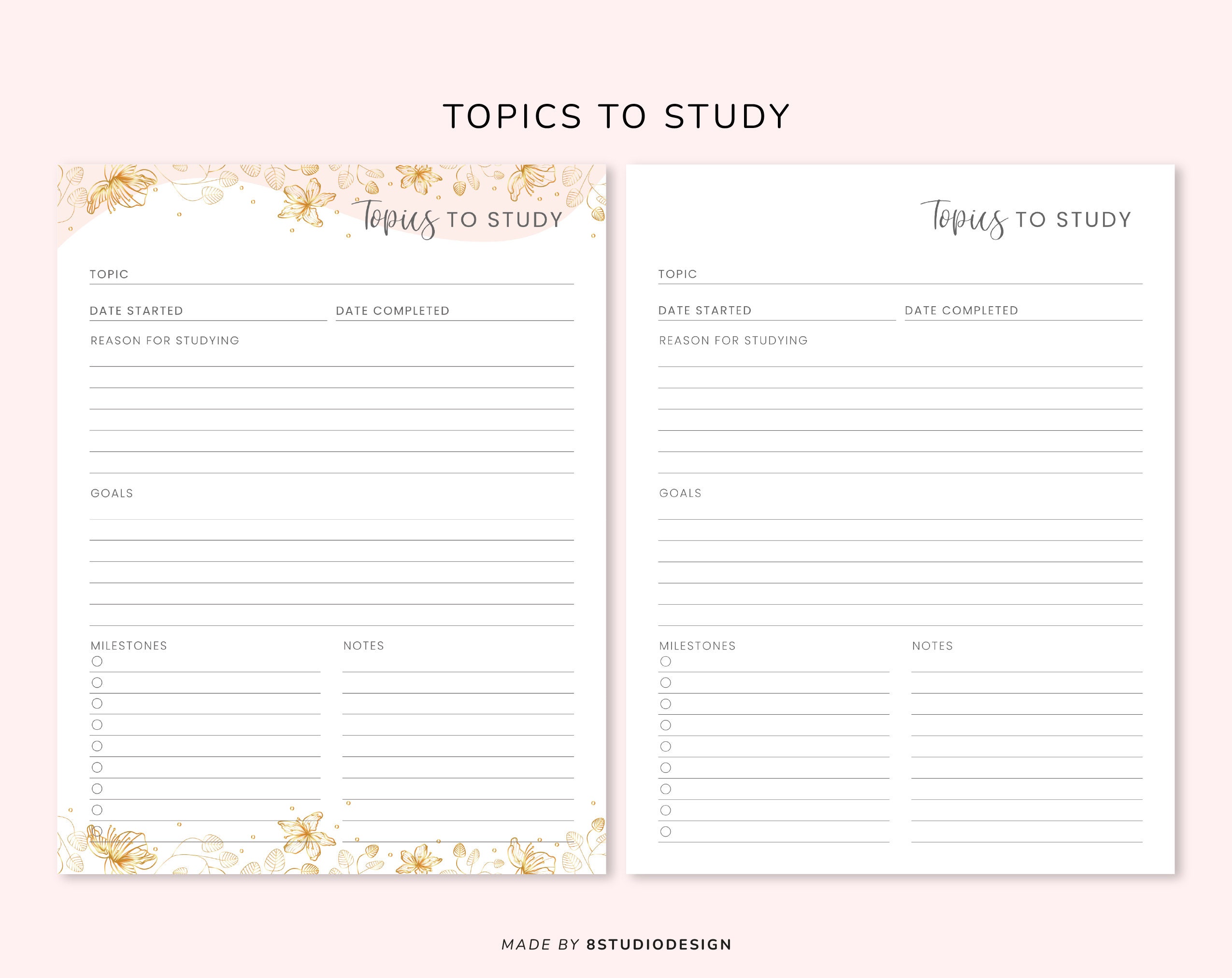 Topics to Study Planner Printable, Student Planner, College Planner ...