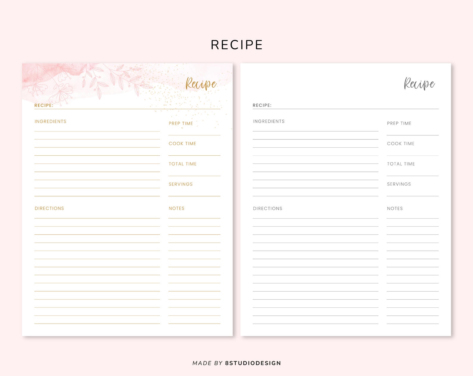Recipe Planner Printable Recipe Card Recipe Template - Etsy Canada
