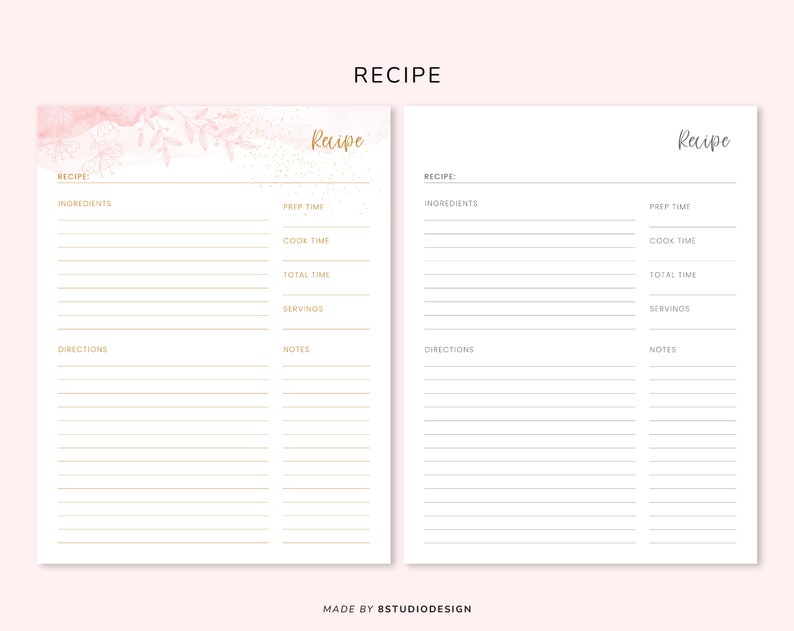 Recipe Planner Printable Recipe Card Recipe Template - Etsy
